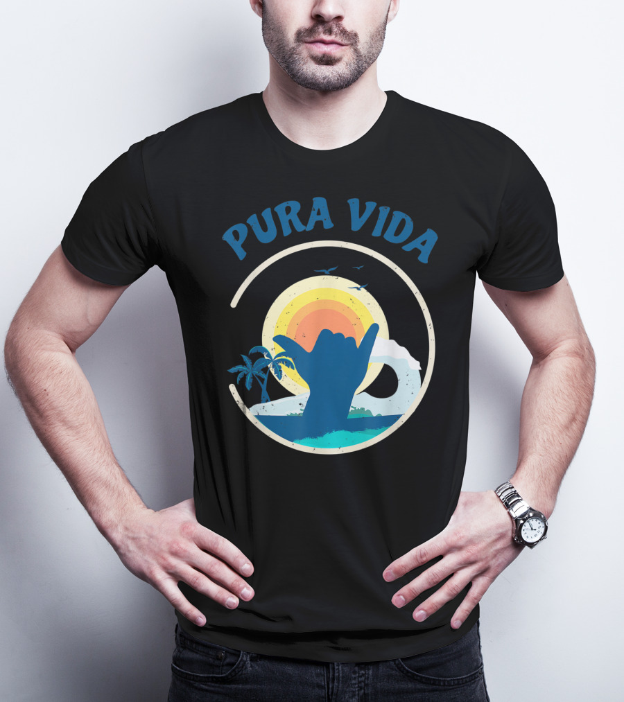 Pura Vida Costa Rica Surfing Vacation Sunset Beach Scene T-Shirt