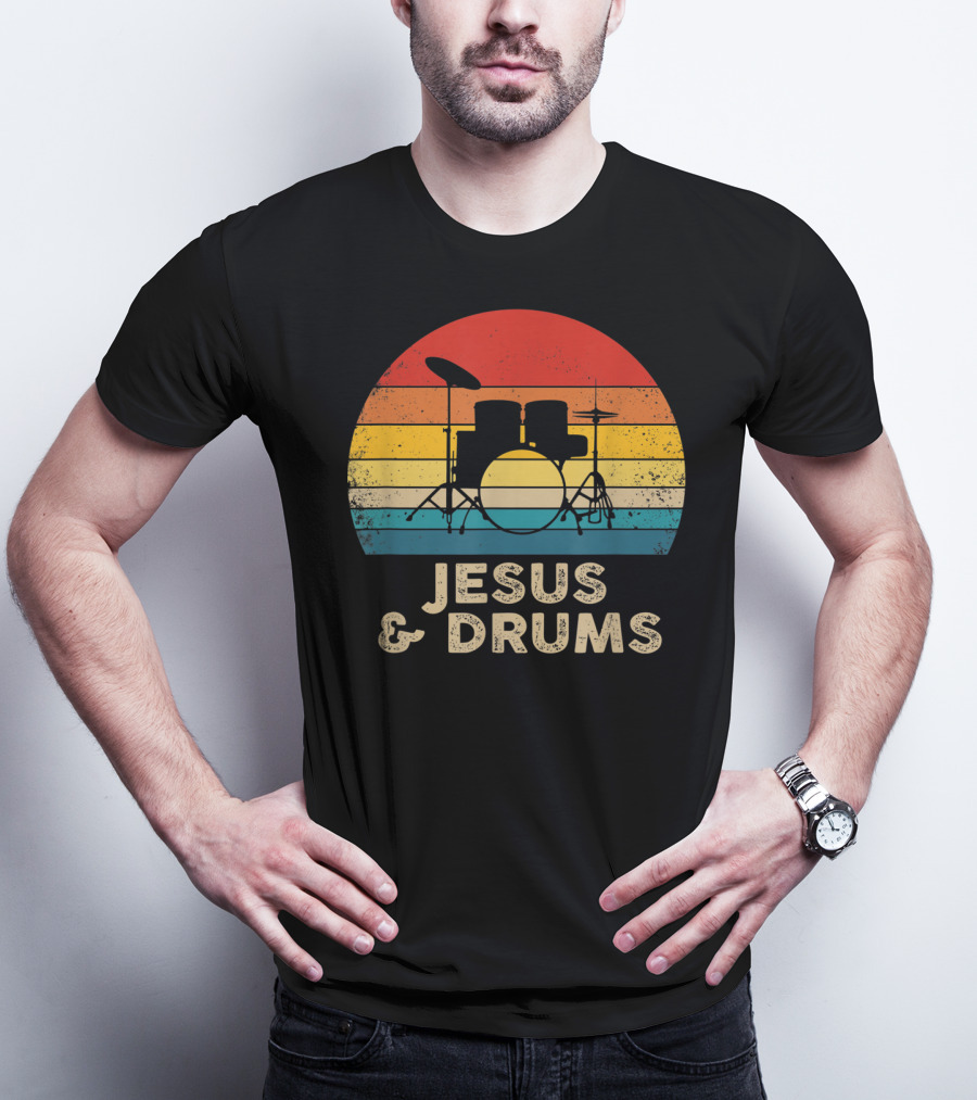 Jesus And Drums Retro Christian Worship Drummer T-Shirt