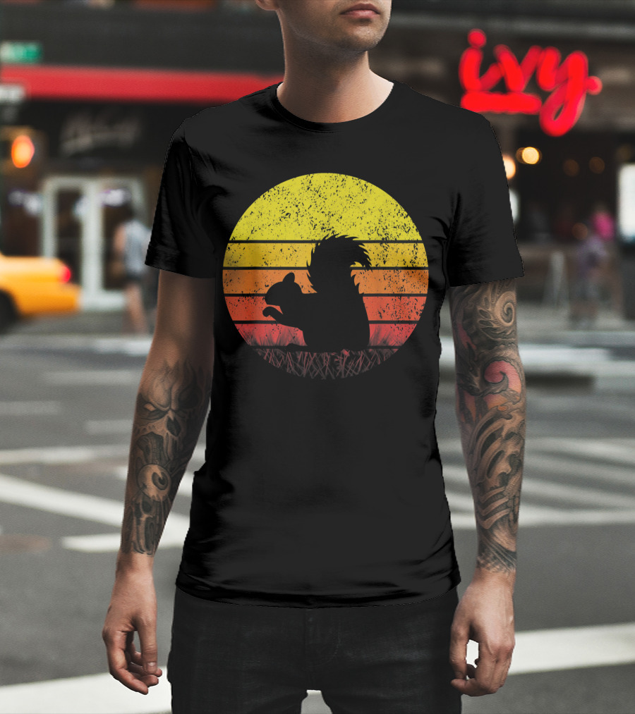 Retro Sunset Squirrel Silhouette Vintage Safa T-Shirt