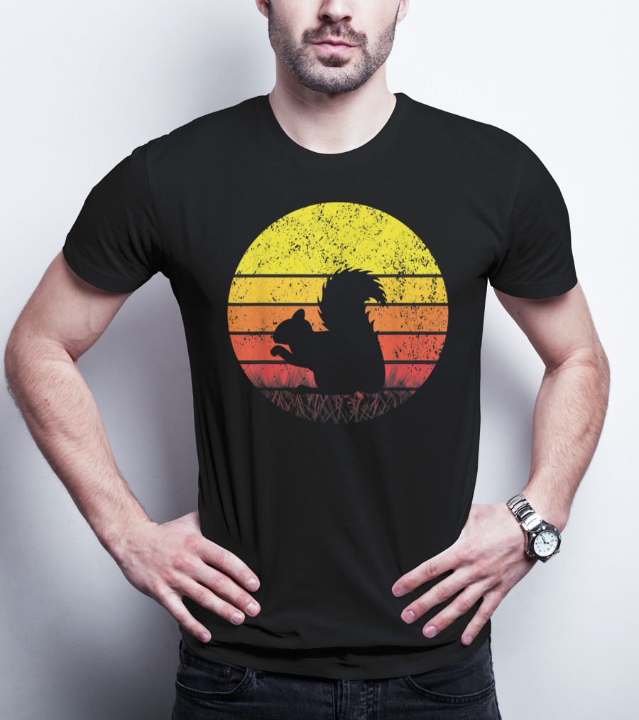Retro Sunset Squirrel Silhouette Vintage Safa T-Shirt