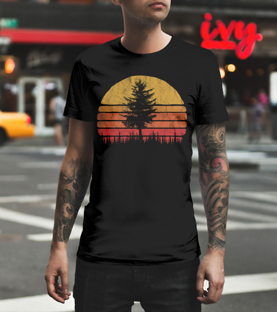 Retro Sun Minimalist Pine Tree Scenic T-Shirt