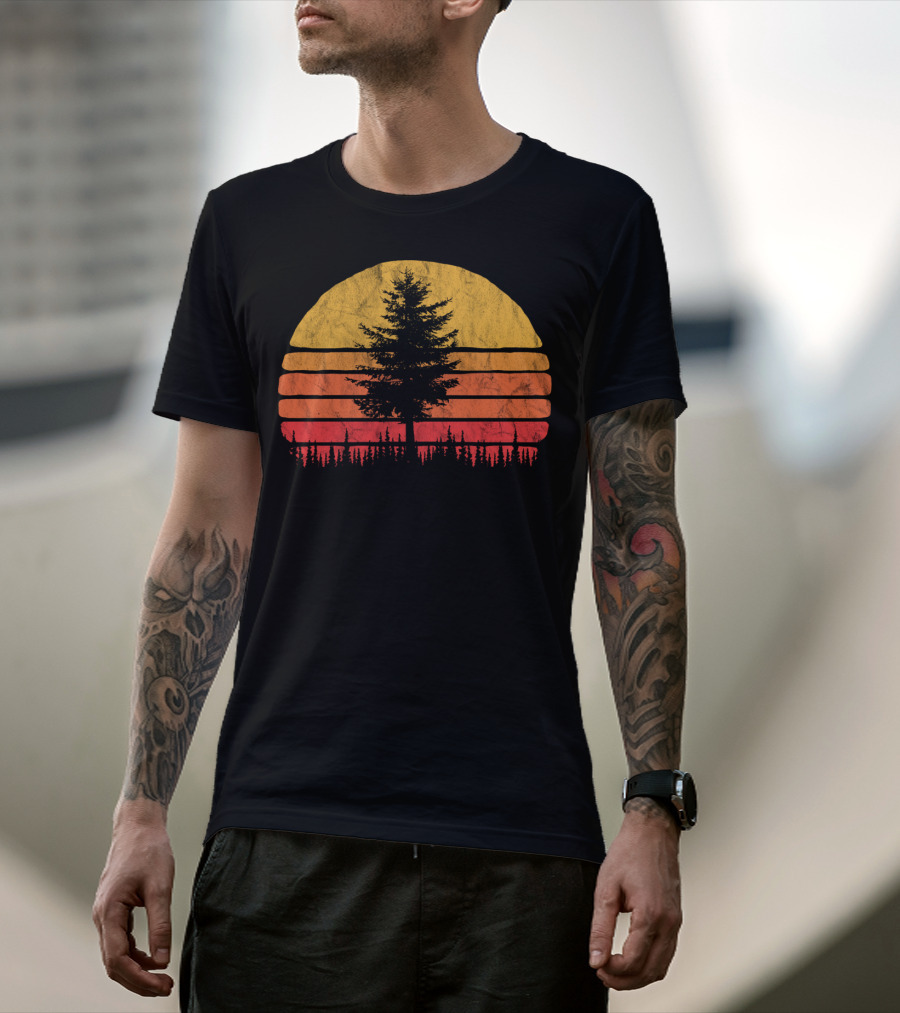 Retro Sun Minimalist Pine Tree Scenic T-Shirt