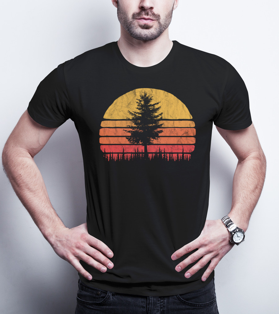 Retro Sun Minimalist Pine Tree Scenic T-Shirt