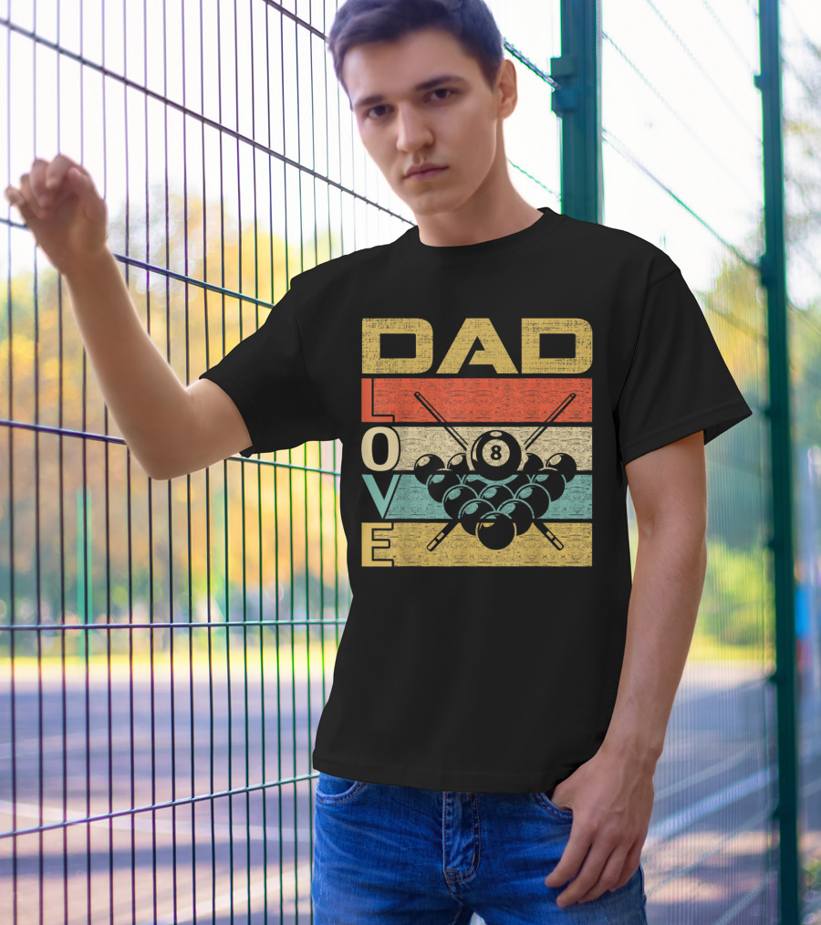 Dad Love Billiards 8 Ball Retro Vintage Father's T-Shirt