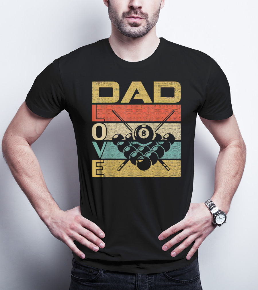 Dad Love Billiards 8 Ball Retro Vintage Father's T-Shirt