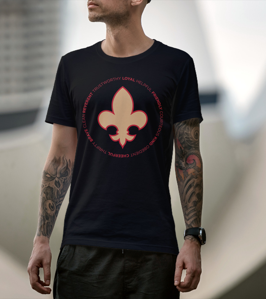 Scout Law Loyalty Trustworthy Helpful Friendly Courteous Kind Obedient Cheerful Thrifty Brave Clean Reverent Fleur-de-lis T-Shirt