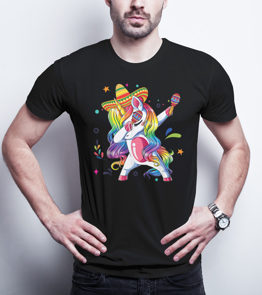 Sombrero Wearing Dabbing Unicorn With Maracas For Cinco De Mayo T-Shirt