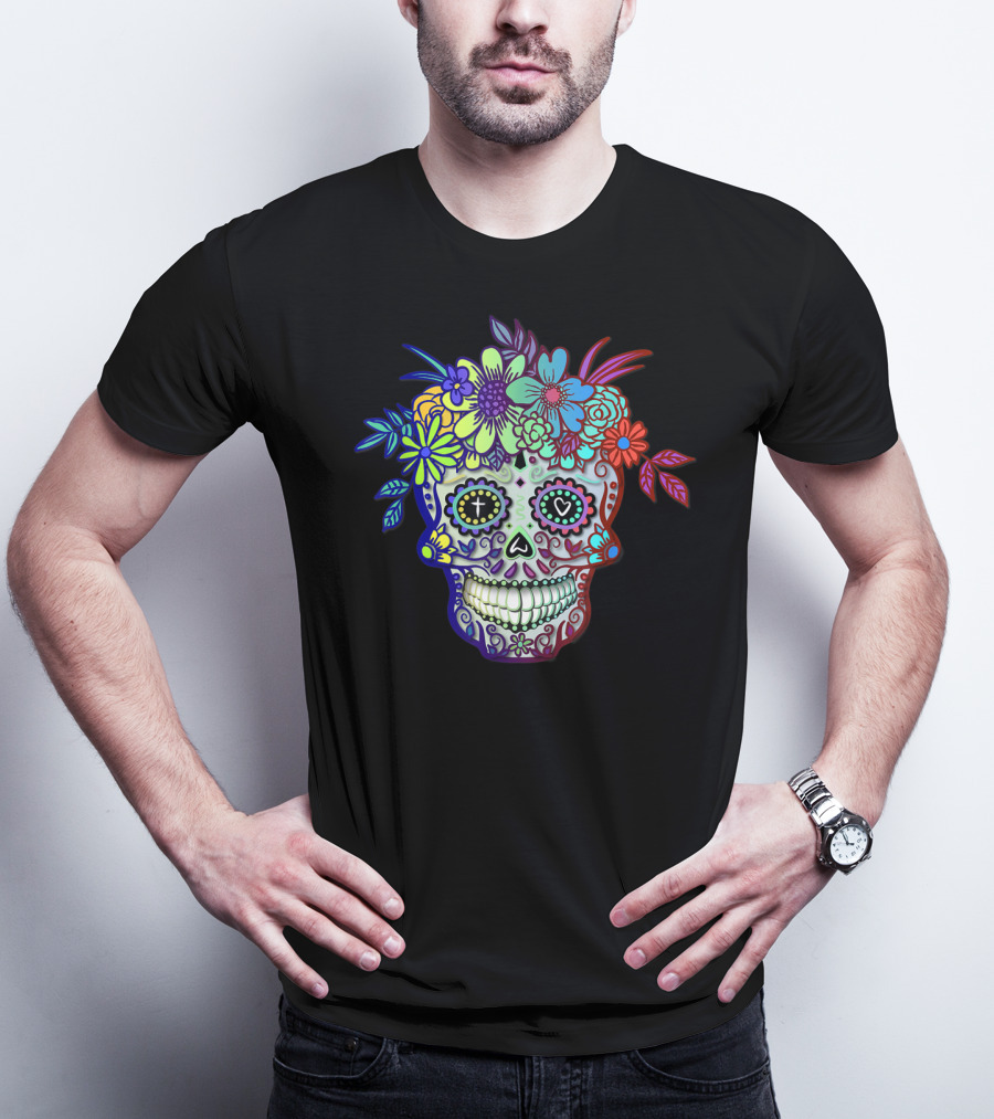 Sugar Skull Dia De Los Muertos Colorful Floral Day Of The Dead T-Shirt