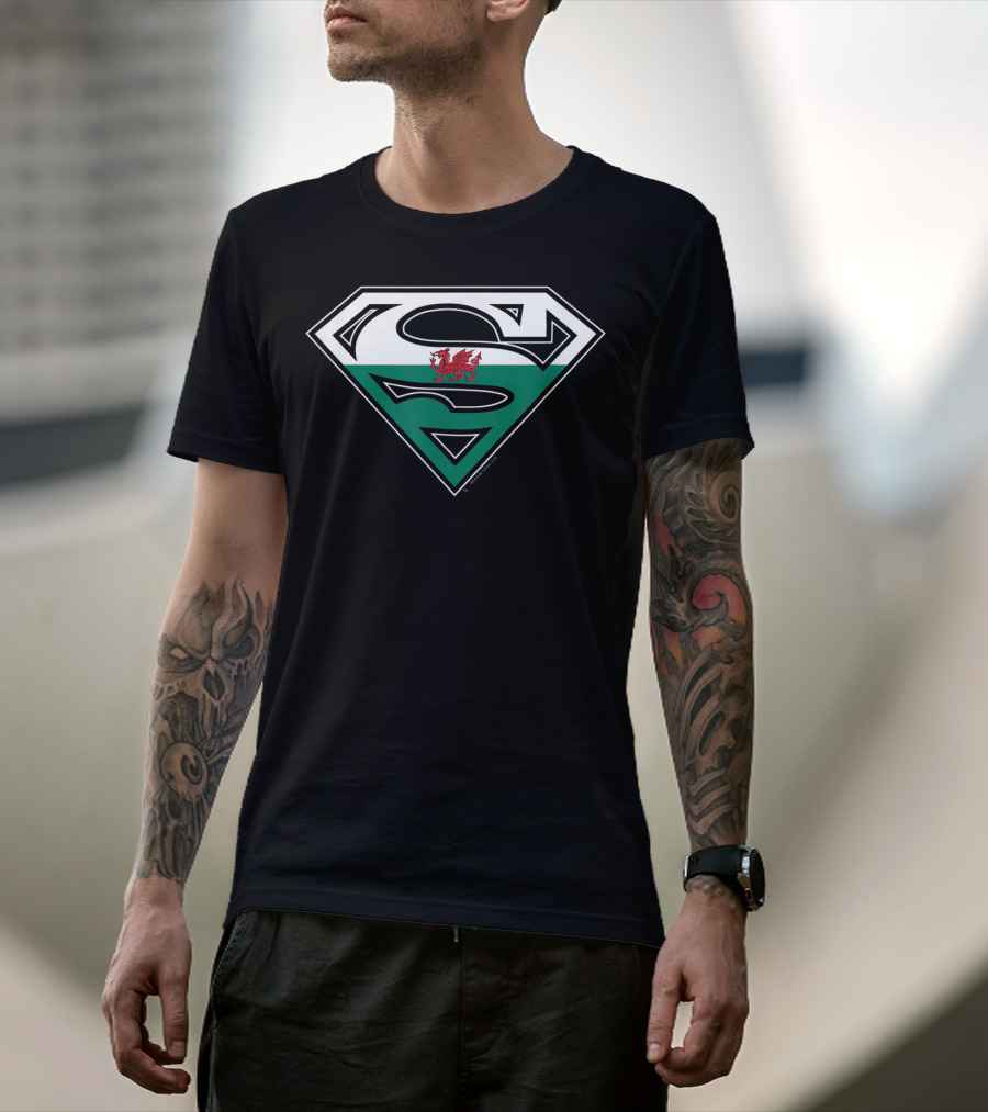 Superman S Logo With Welsh Flag Dragon T-Shirt