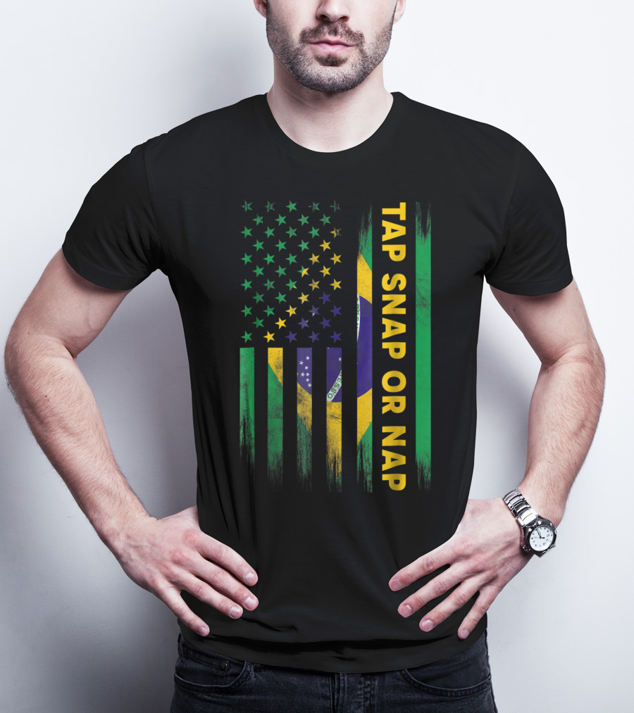 Tap Snap Or Nap Jiu Jitsu BJJ Brazil US Flag T-Shirt