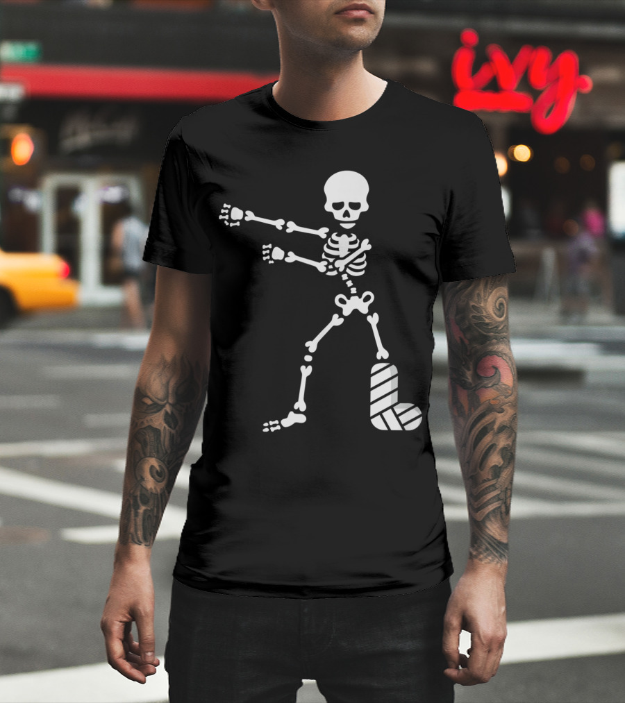 The Floss Dance Skeleton With Broken Leg Plaster Cast T-Shirt