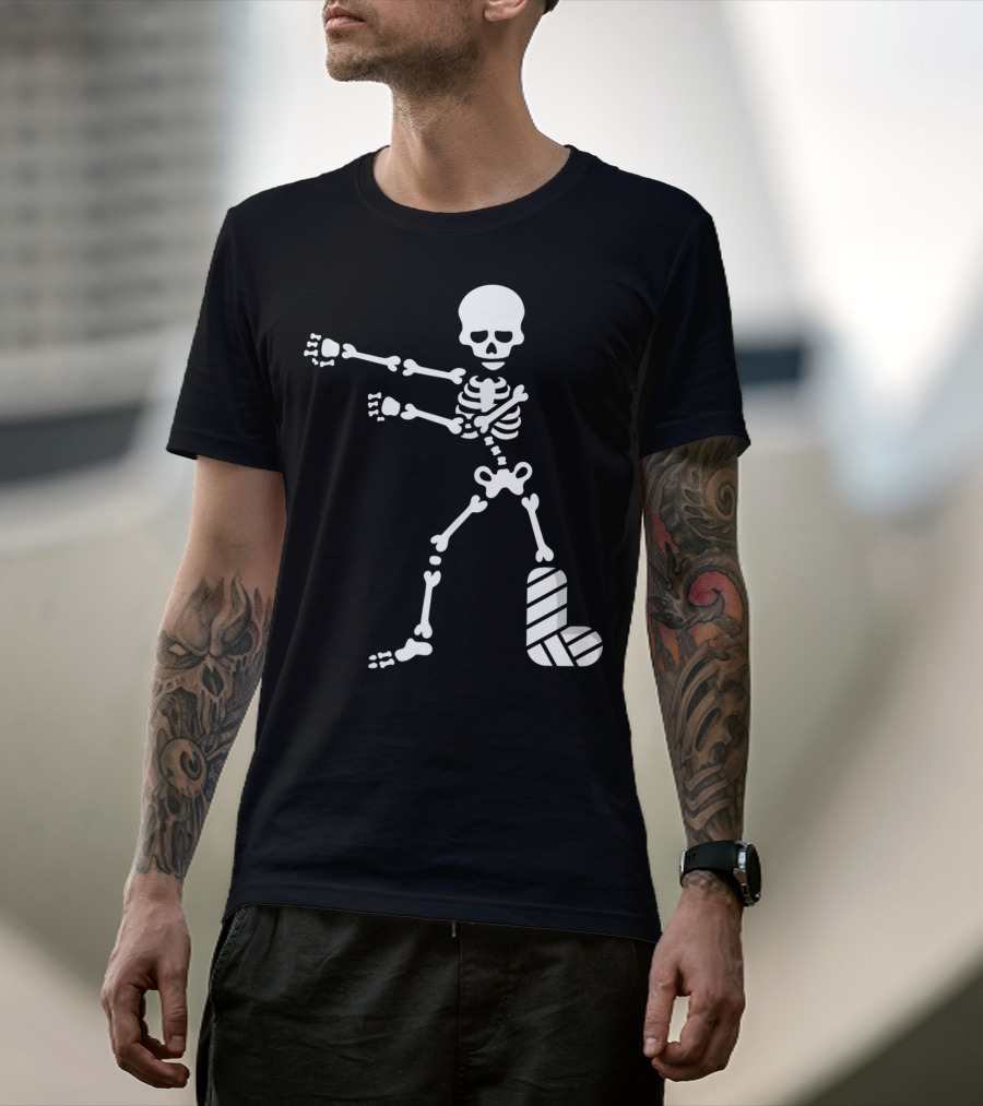 The Floss Dance Skeleton With Broken Leg Plaster Cast T-Shirt