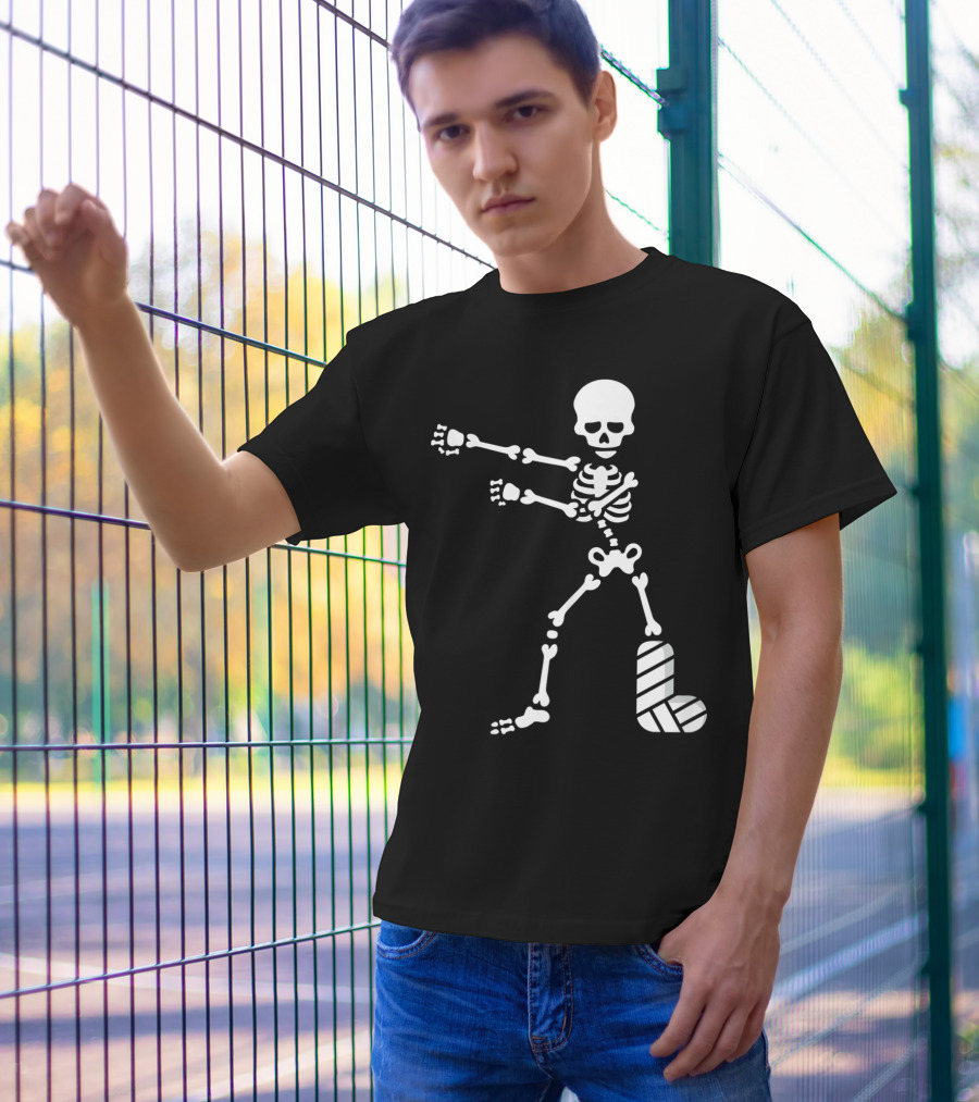 The Floss Dance Skeleton With Broken Leg Plaster Cast T-Shirt