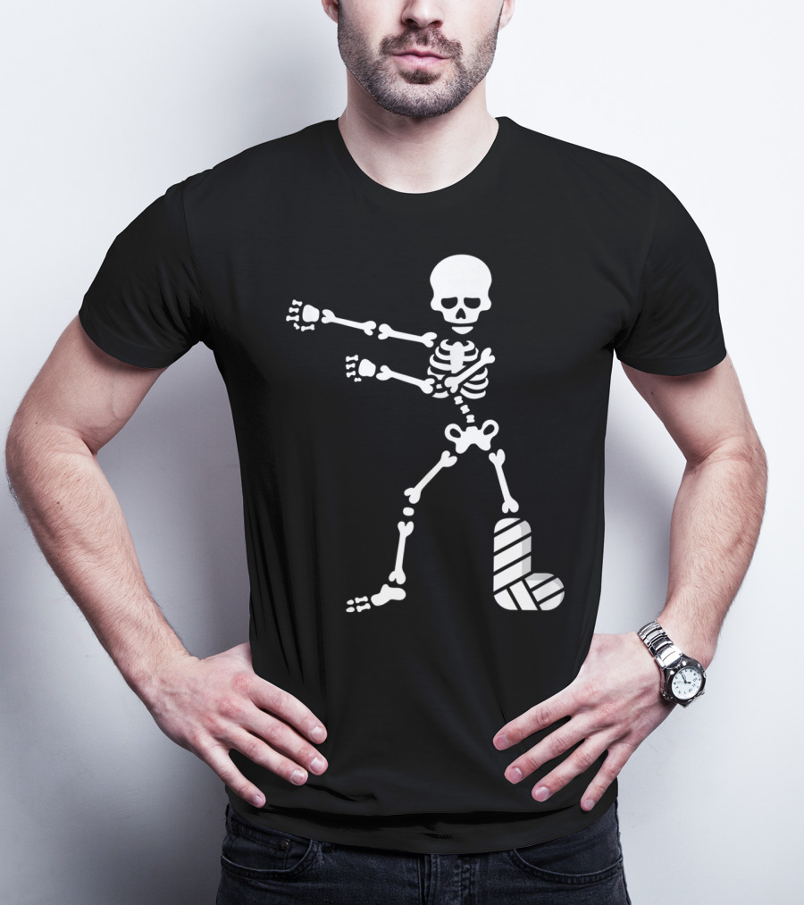 The Floss Dance Skeleton With Broken Leg Plaster Cast T-Shirt