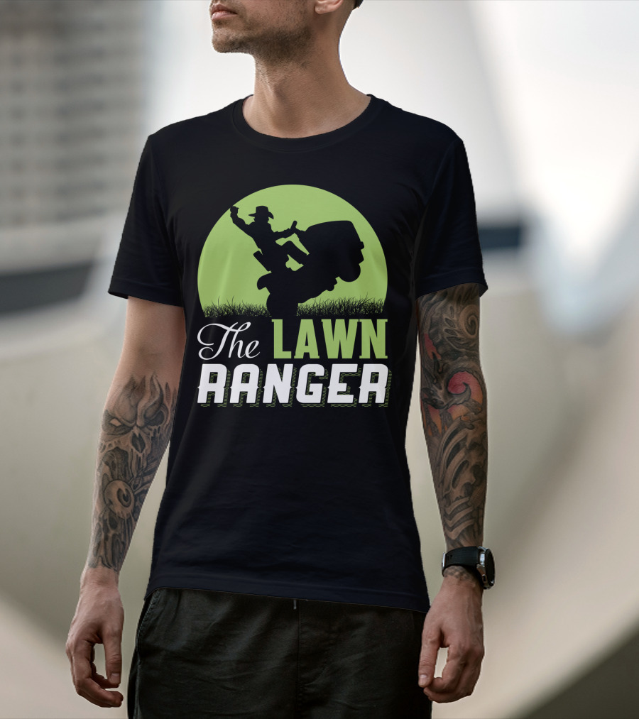The Lawn Ranger Funny Mowing Cowboy On Ride-On Lawnmower T-Shirt
