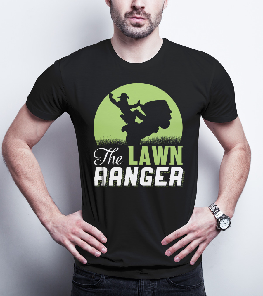 The Lawn Ranger Funny Mowing Cowboy On Ride-On Lawnmower T-Shirt