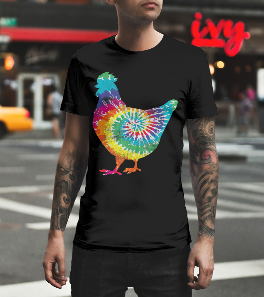 Tie Dye Chicken Hippy Farmer Hobby Farm Rainbow Burst T-Shirt
