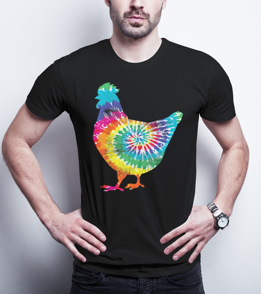 Tie Dye Chicken Hippy Farmer Hobby Farm Rainbow Burst T-Shirt