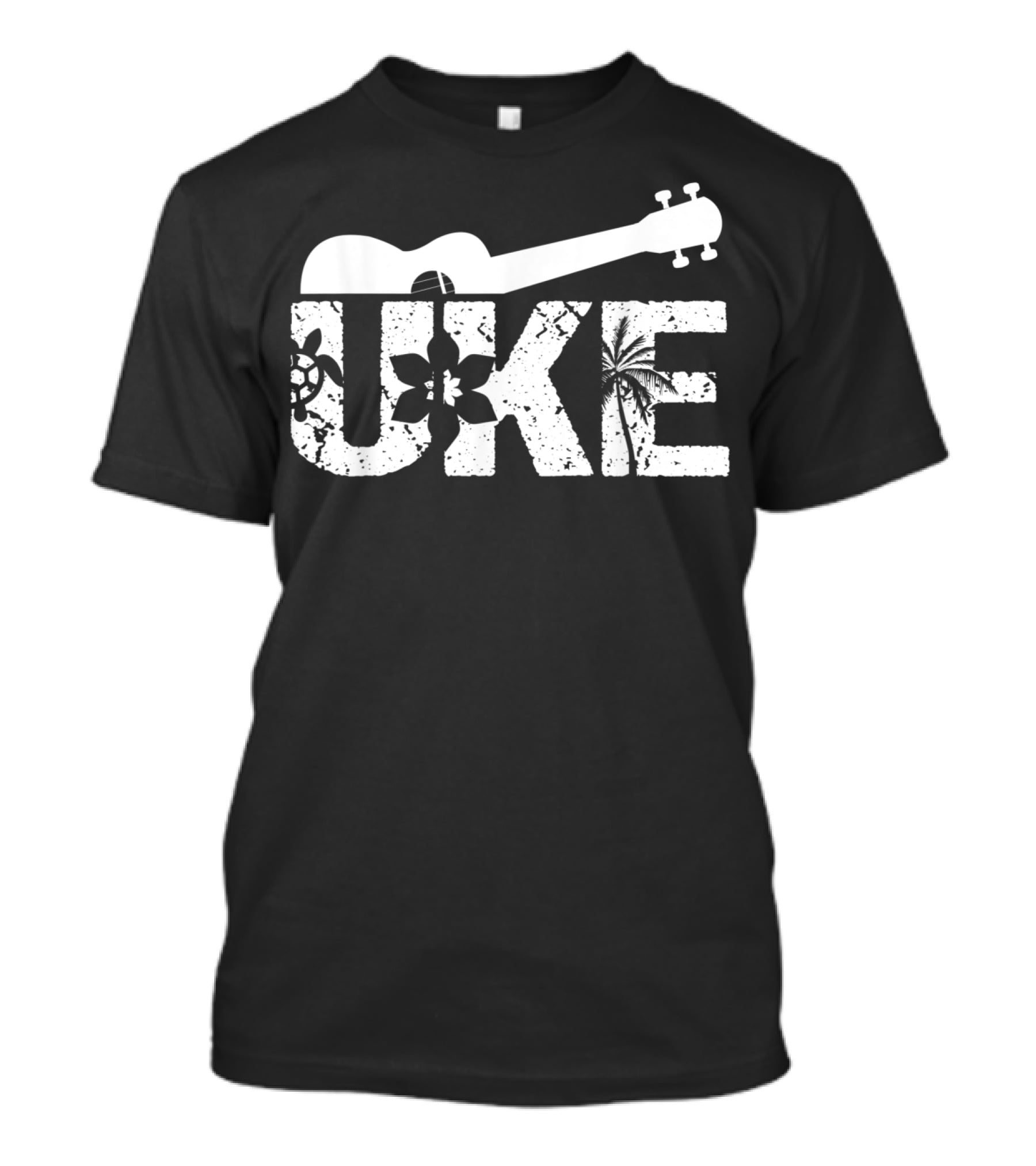 Uke Hawaiian Ukulele Guitar Music With Floral And Palm T-Shirt