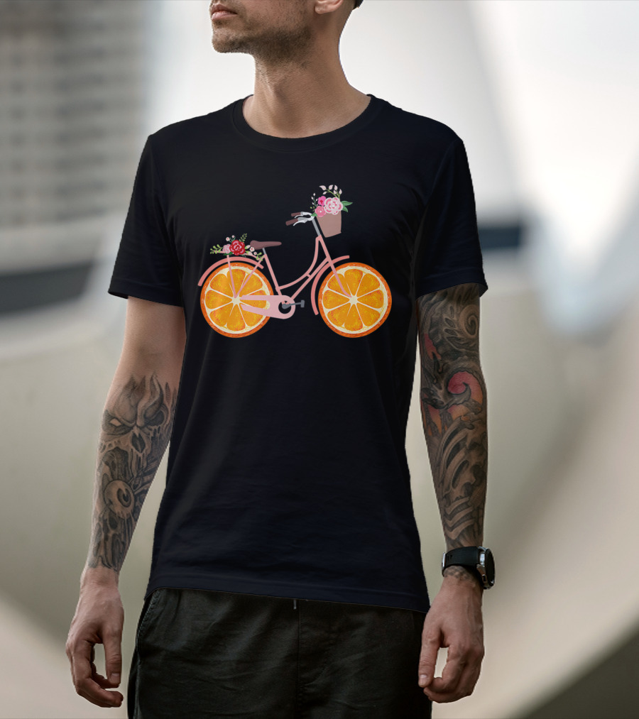 Vintage Bike Bicycle With Flower Basket And Orange Fruit Wheels T-Shirt