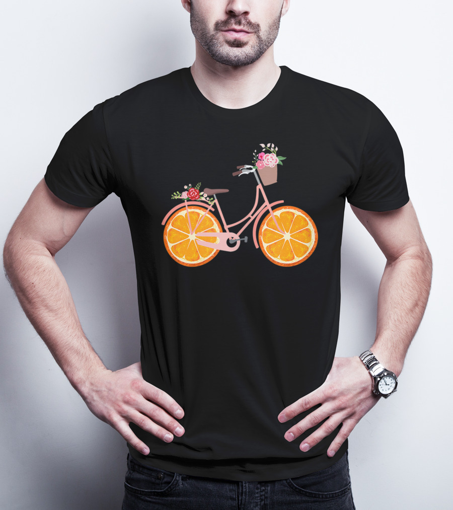 Vintage Bike Bicycle With Flower Basket And Orange Fruit Wheels T-Shirt