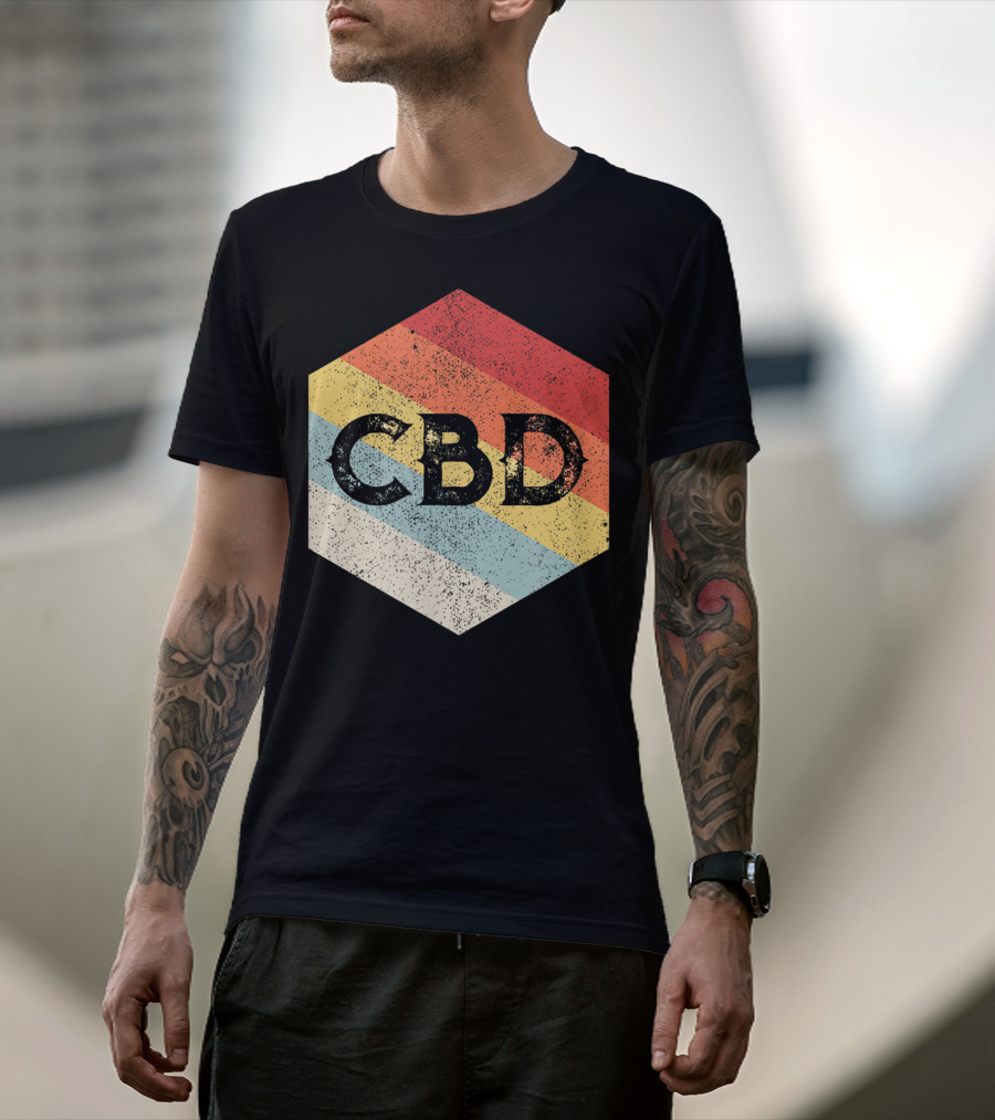Vintage CBD Retro Hexagon Distressed Stripes T-Shirt