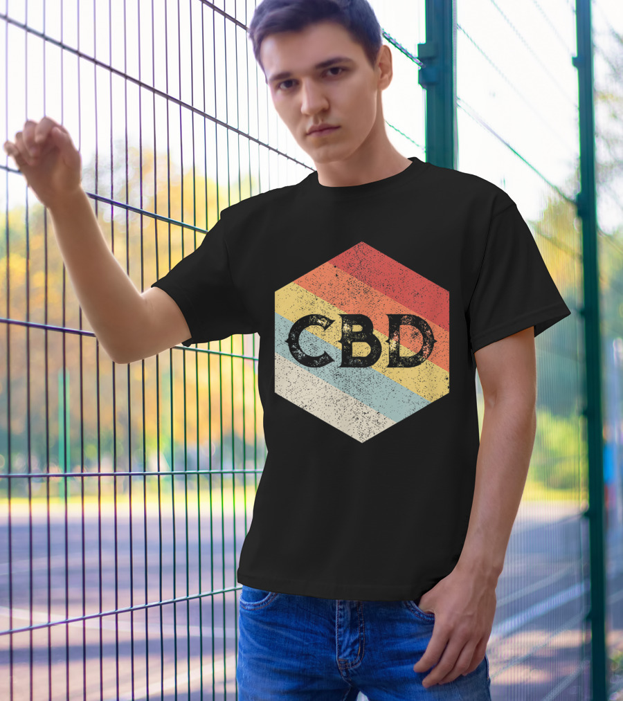 Vintage CBD Retro Hexagon Distressed Stripes T-Shirt