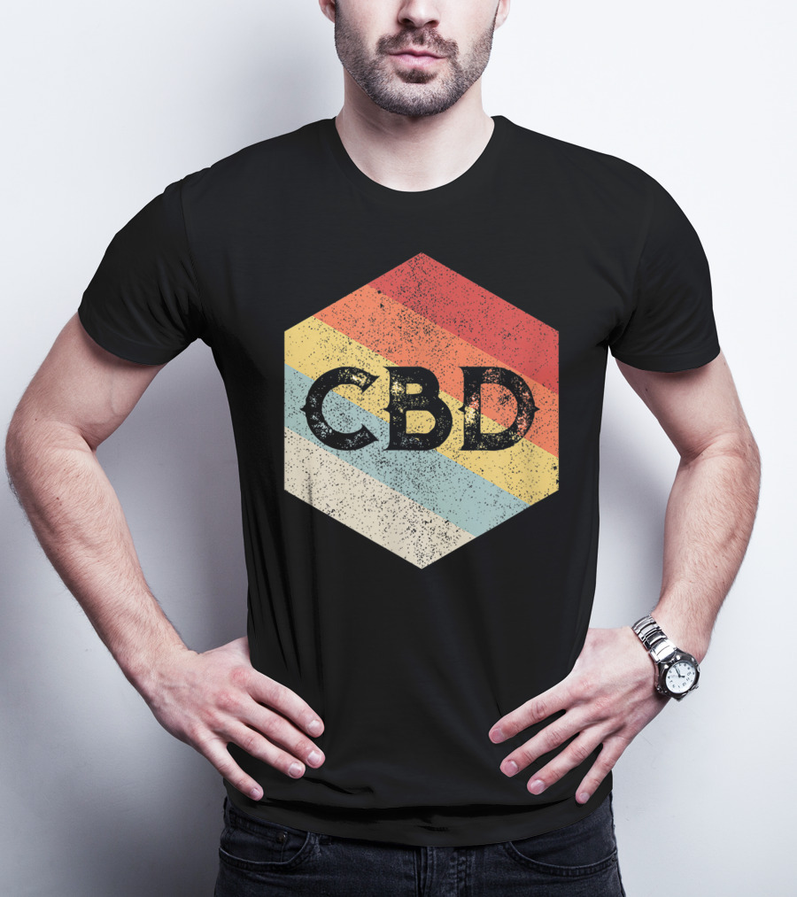 Vintage CBD Retro Hexagon Distressed Stripes T-Shirt