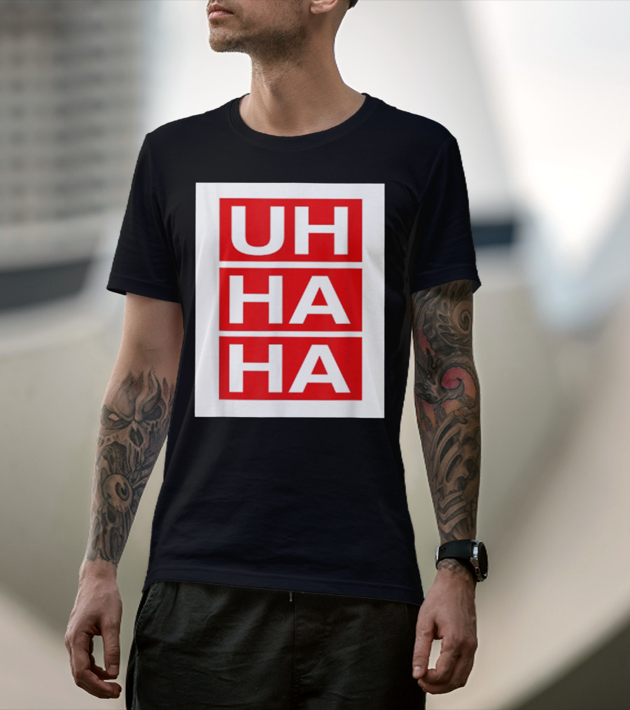UH HA HA Graphic On Red Blocks T-Shirt