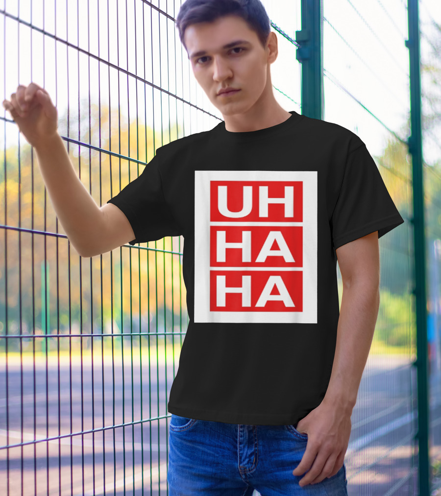 UH HA HA Graphic On Red Blocks T-Shirt