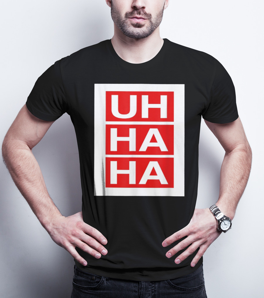 UH HA HA Graphic On Red Blocks T-Shirt