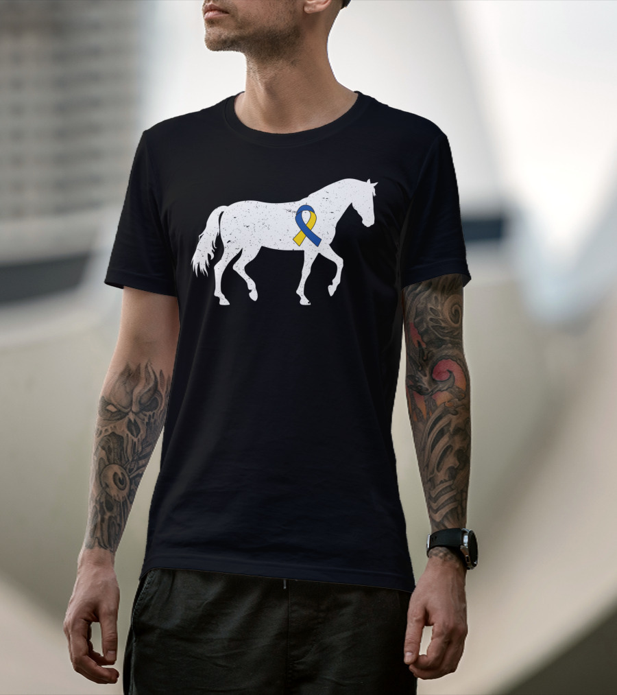 Horse Down Syndrome Awareness Blue Yellow T-Shirt