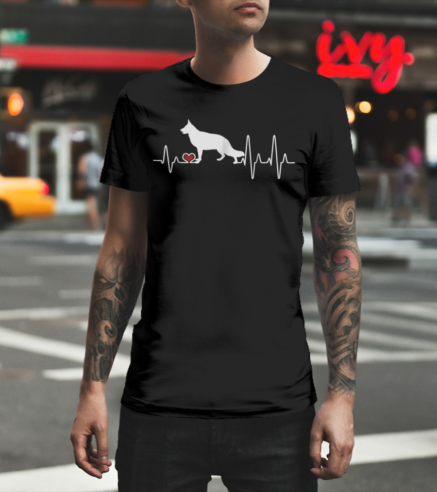 German Shepherd Dog Heartbeat Pulse Love Heart T-Shirt