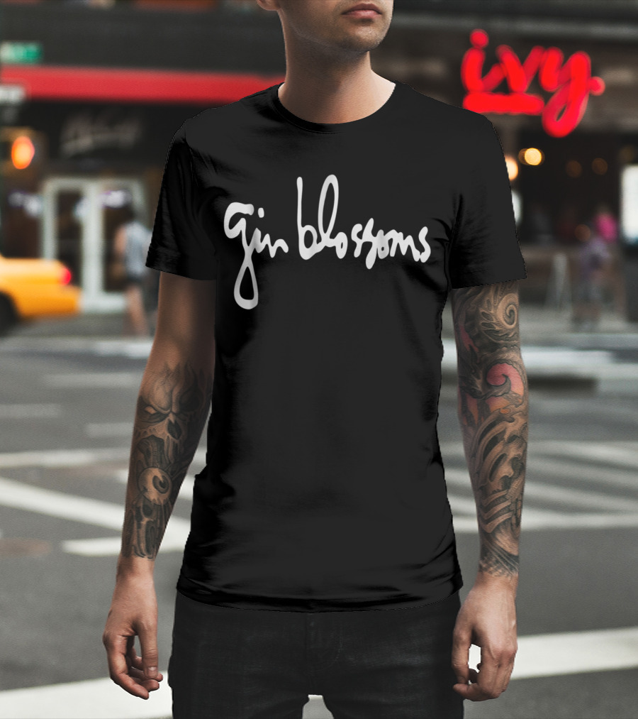 Gin Blossoms Band Name White Script T-Shirt