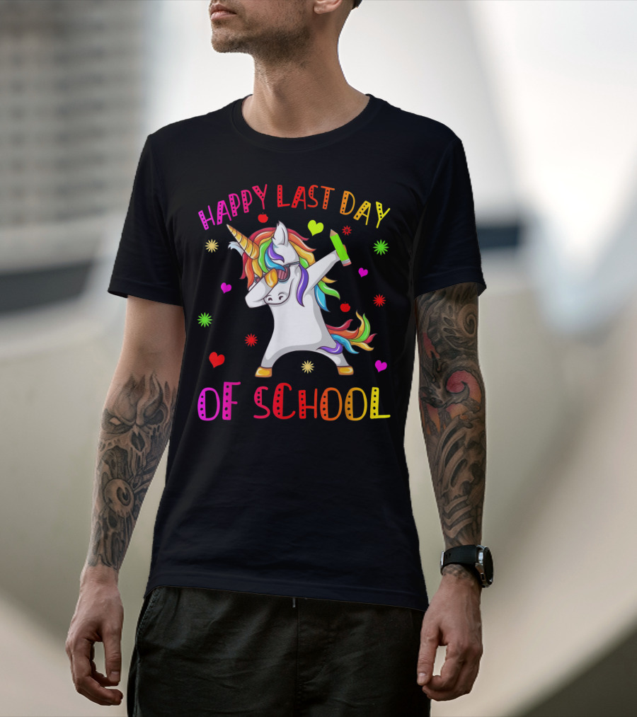 Happy Last Day Of School Unicorn Dabbing Teacher Stu T-Shirt