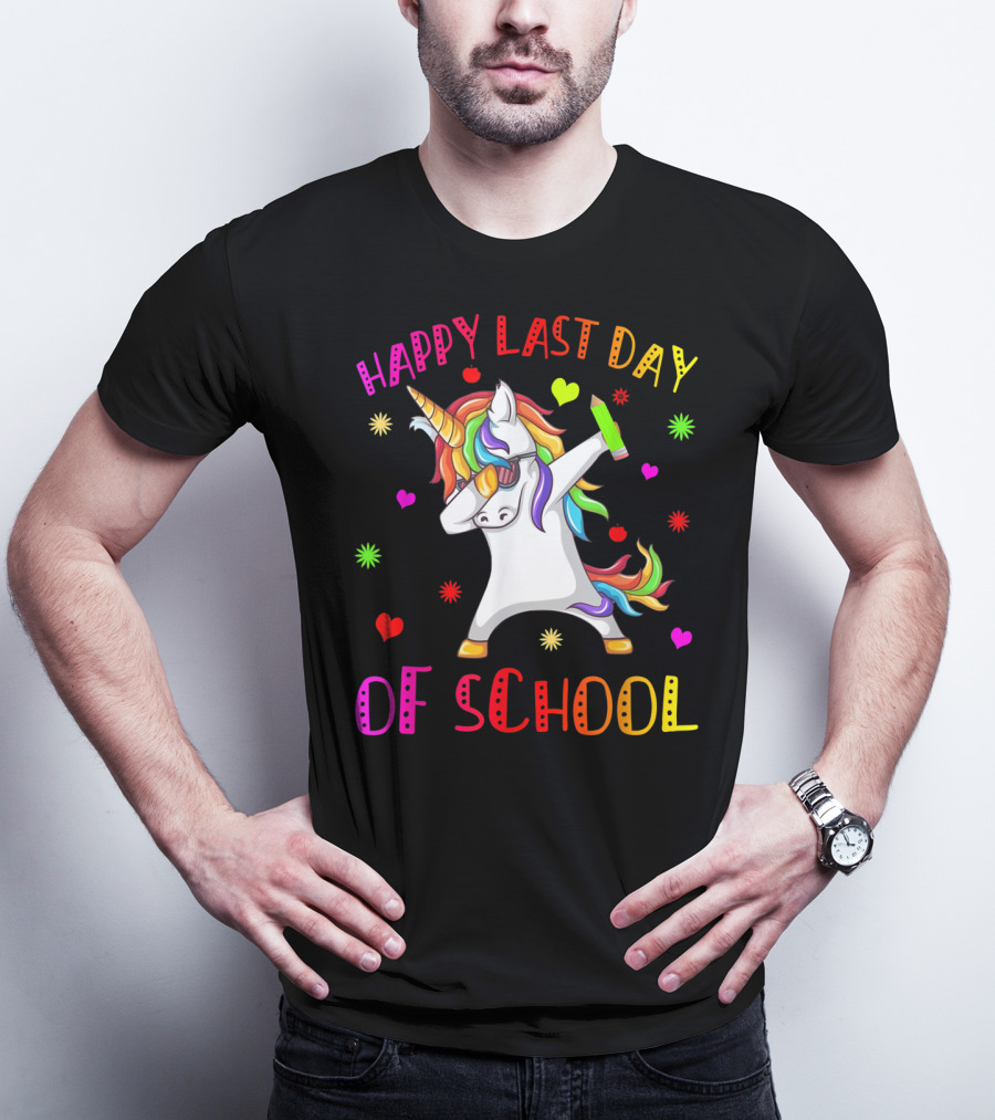 Happy Last Day Of School Unicorn Dabbing Teacher Stu T-Shirt