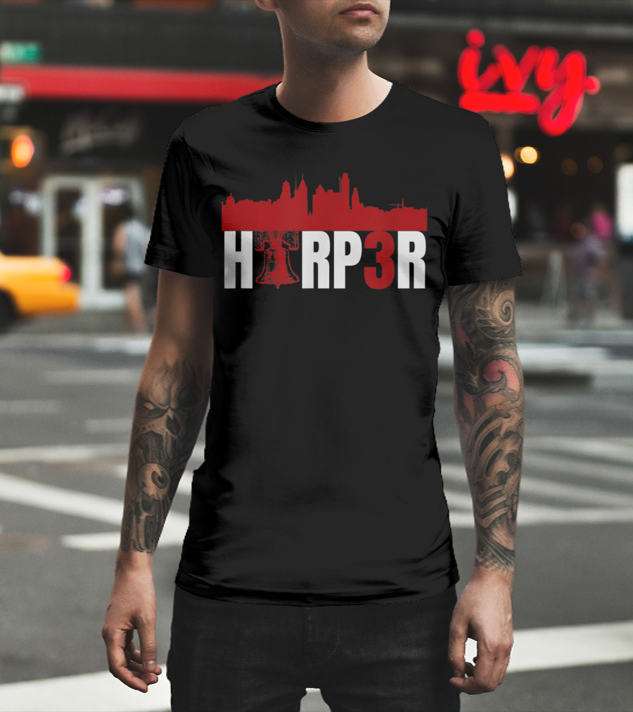 Harper Philadelphia Baseball H3RP3R Liberty Bell Skyline T-Shirt