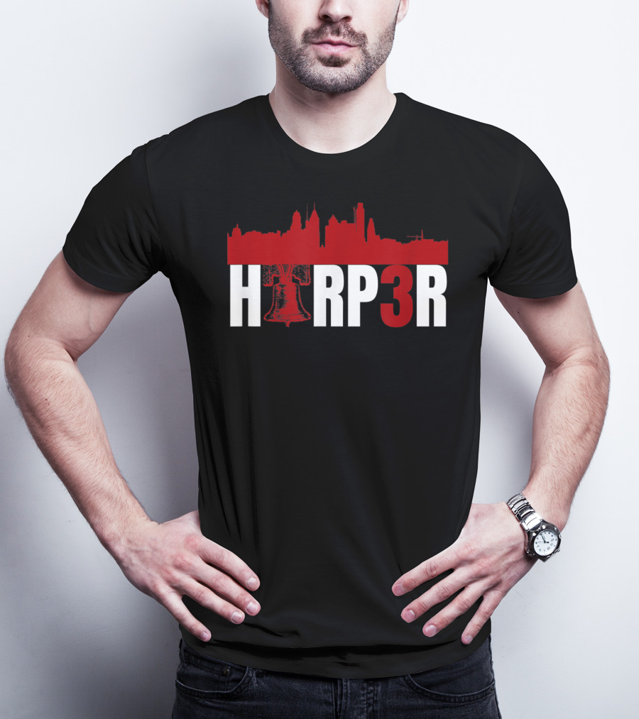 Harper Philadelphia Baseball H3RP3R Liberty Bell Skyline T-Shirt