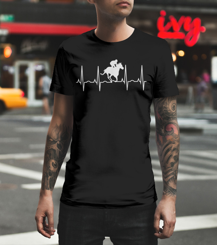 Horse Racing Jockey Heartbeat EKG T-Shirt