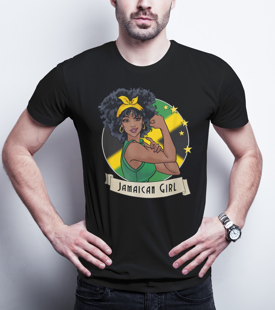 Jamaican Girl Afro Pride Jamaica Flag Fashion T-Shirt