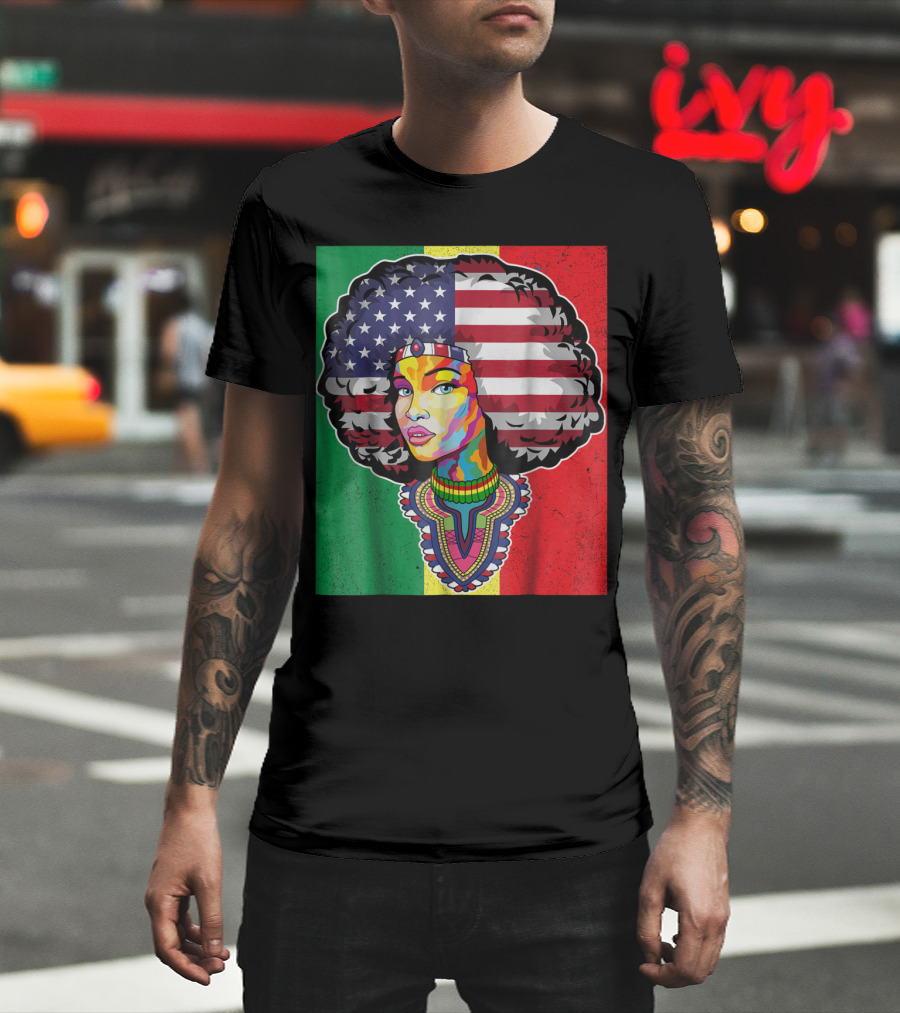 Juneteenth Dashiki American Flag Afro Woman African Colors T-Shirt