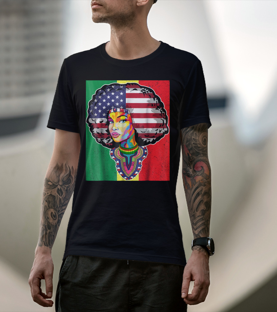 Juneteenth Dashiki American Flag Afro Woman African Colors T-Shirt