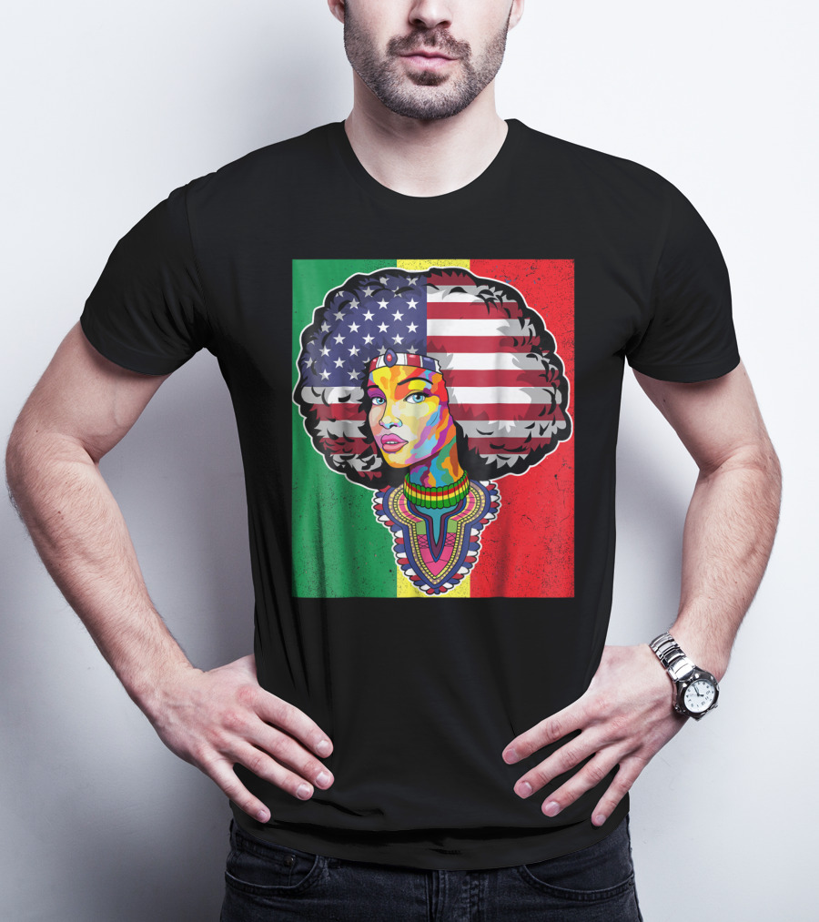 Juneteenth Dashiki American Flag Afro Woman African Colors T-Shirt