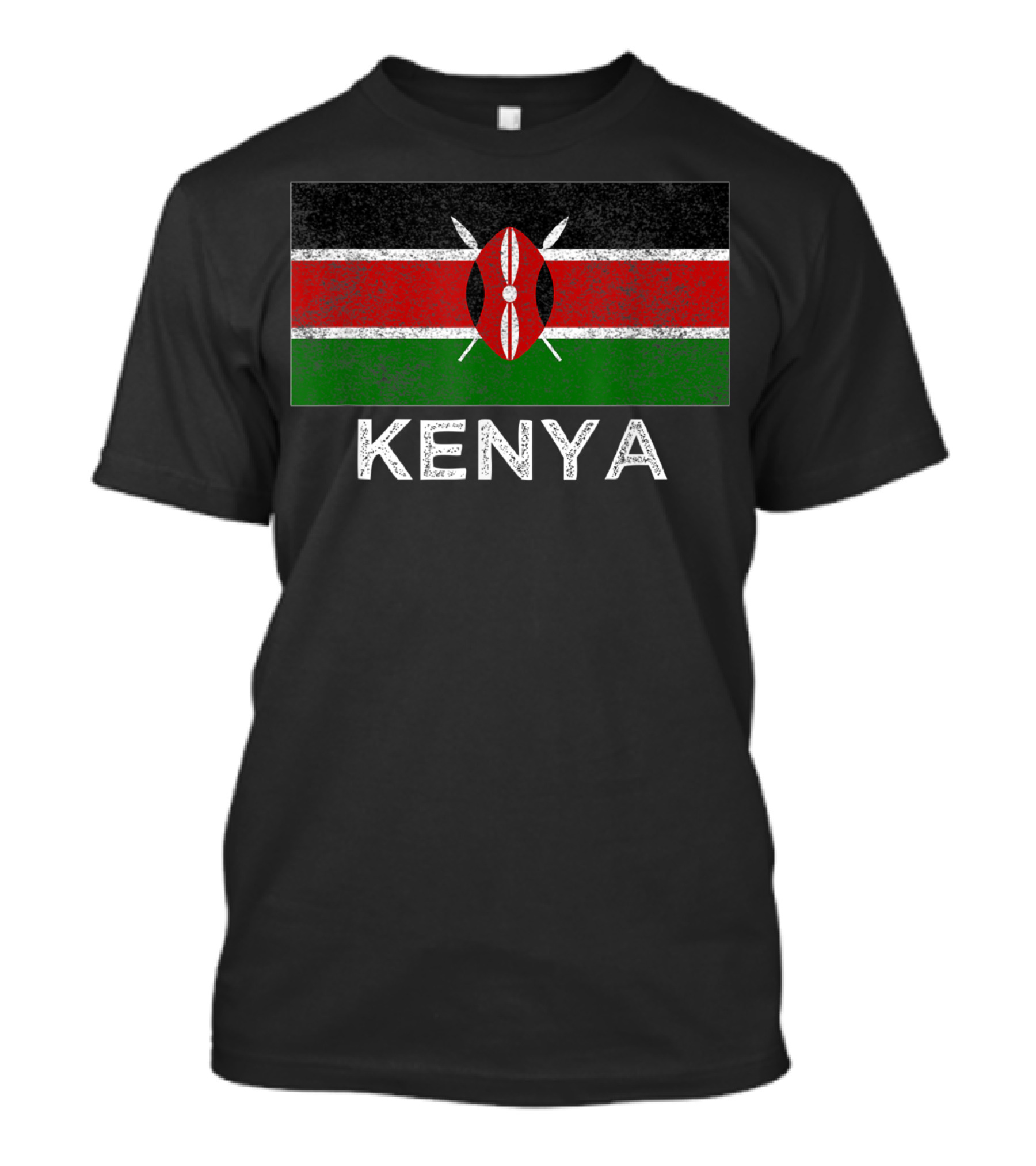 Kenya National Flag Textured Print With Emblem T-Shirt