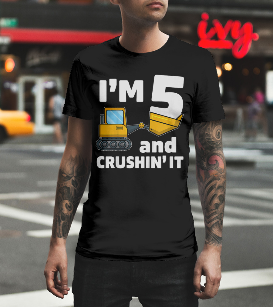 I'm 5 And Crushin' It Kids Construction Truck Birthday Boy T-Shirt