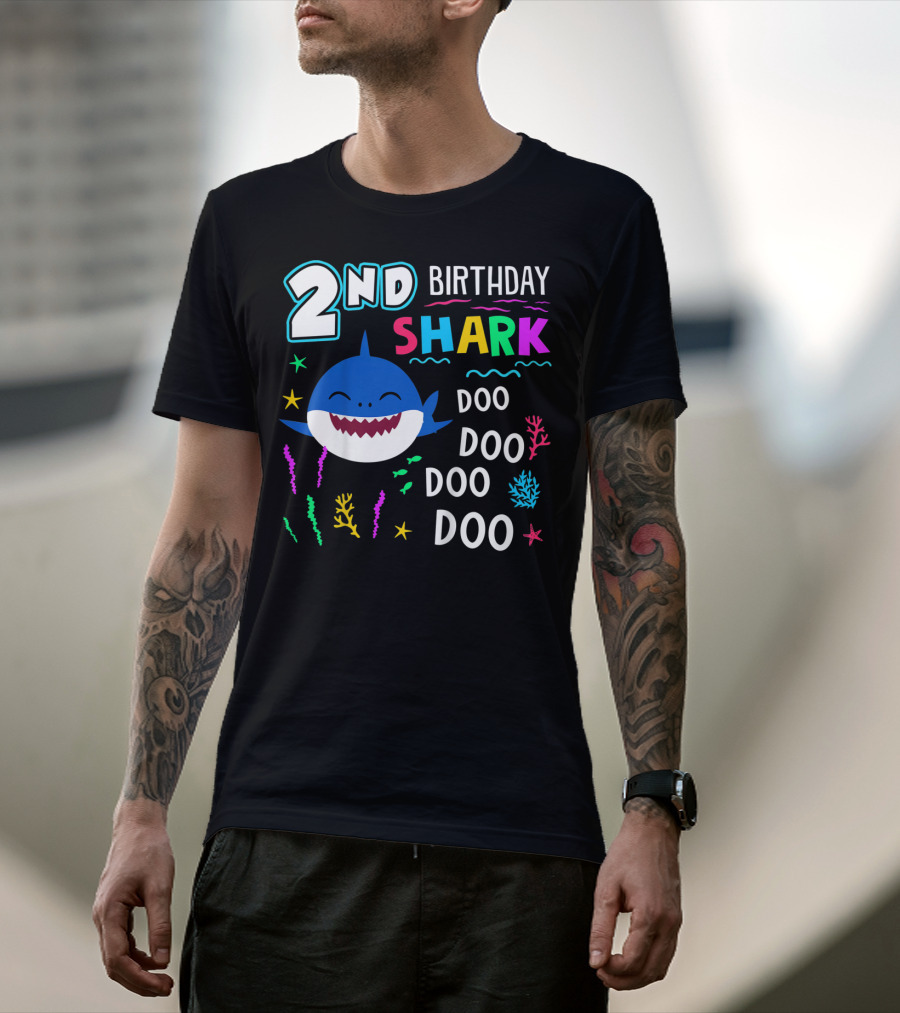 2nd Birthday Shark Doo Doo Doo Kids Happy 2 Years Old T-Shirt