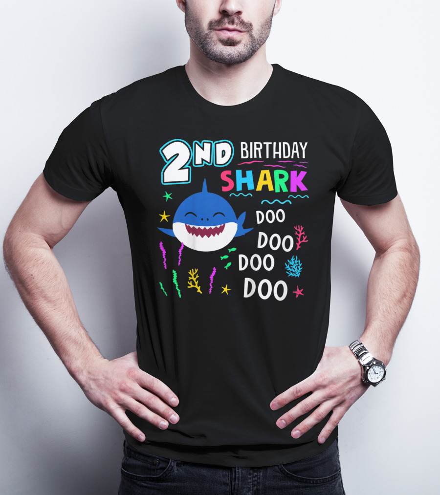 2nd Birthday Shark Doo Doo Doo Kids Happy 2 Years Old T-Shirt
