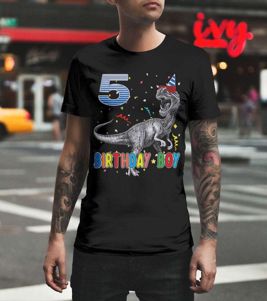 5 Birthday Boy Dinosaur Party Hat T-Shirt
