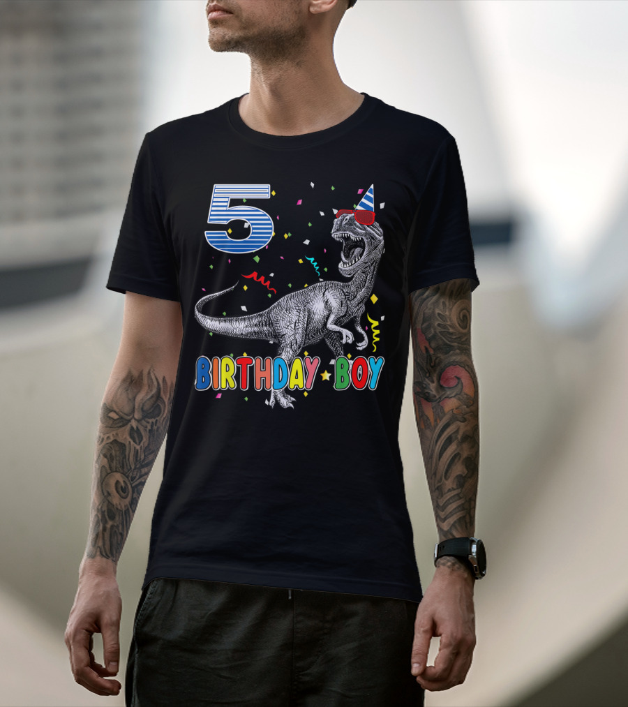 5 Birthday Boy Dinosaur Party Hat T-Shirt
