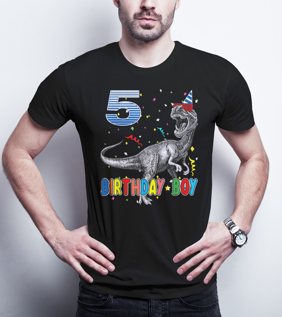 5 Birthday Boy Dinosaur Party Hat T-Shirt